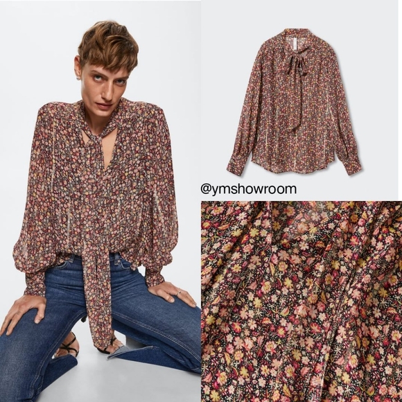 Mango | Tops | Mango Floral Bow Tie Blouse | Poshmark